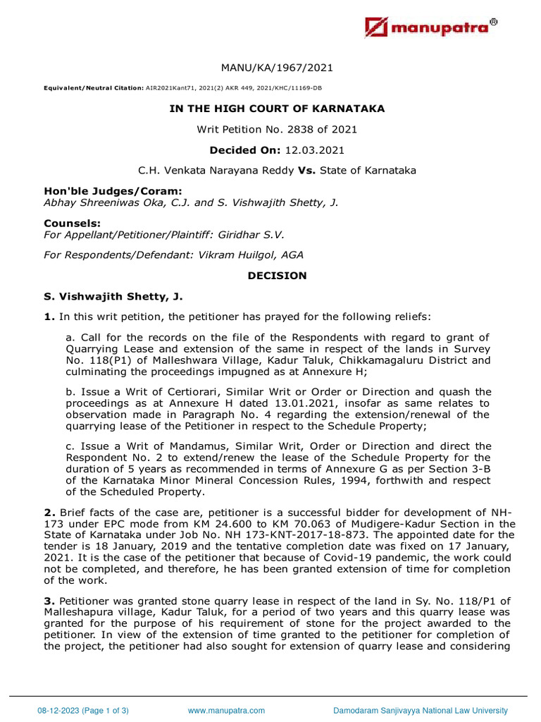 CH Venkata Narayana Reddy Vs State of Karnataka ...