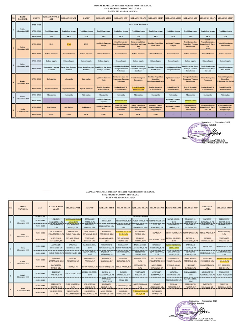 JADWAL Semester Ganjil T.P 2023-2024 | PDF