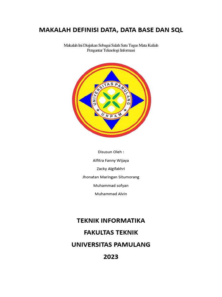 MAKALAH Pengantar Teknologi Informasi (Definisi Data, Database & SQL | PDF