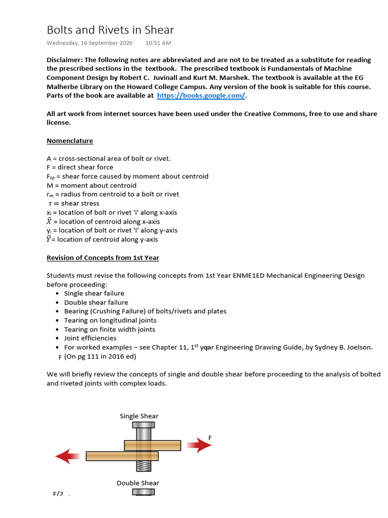 Notes - Bolts Rivets in Shear | PDF
