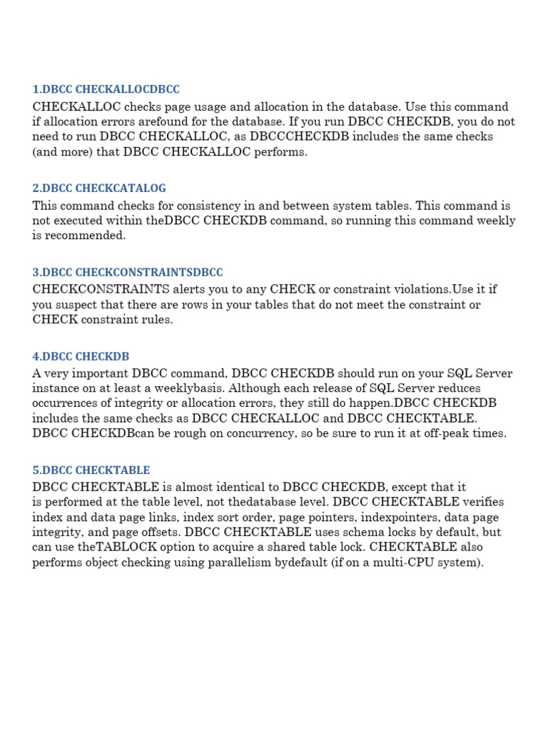 DBCC and SP Commands | PDF | Computers | Technology & Engineering DBCC and SP Commands | PDF | Computers | Technology & Engineering