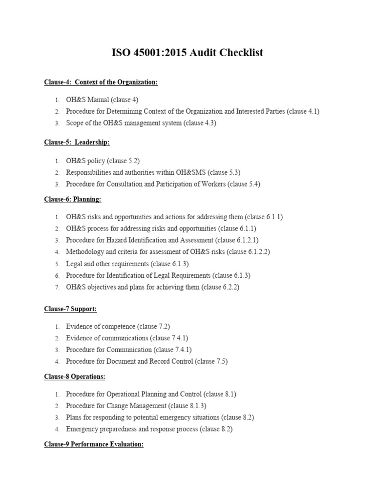 ISO 45001 Audit Checklist | PDF | Audit | Internal Audit