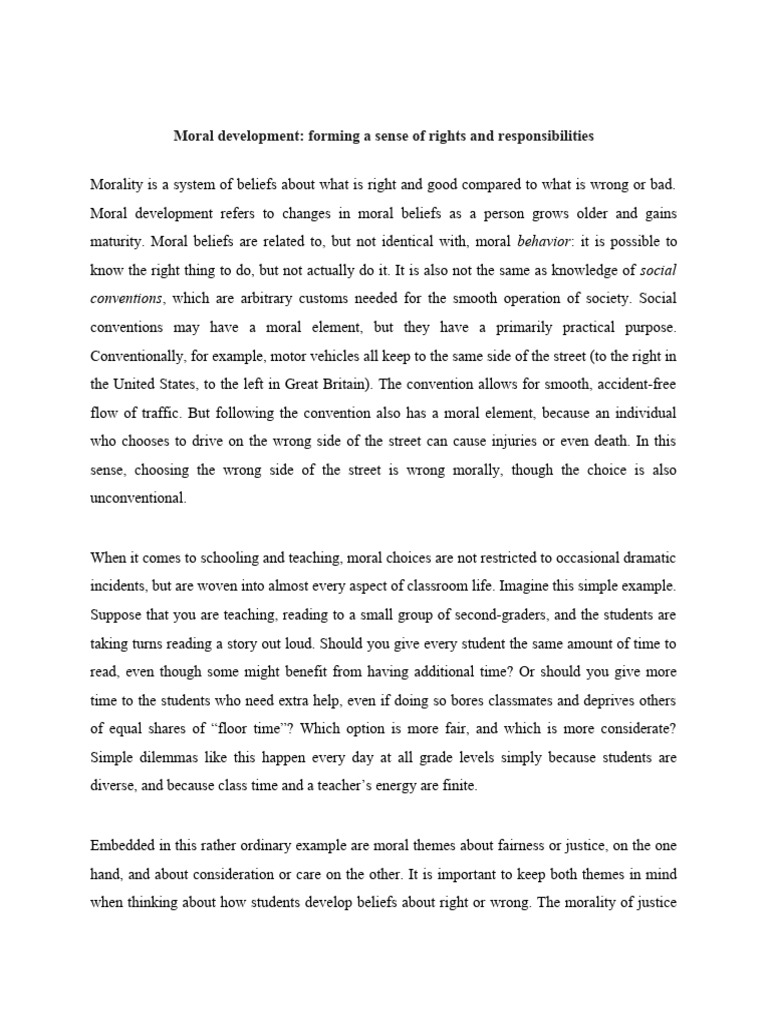 Moral Development - Forming A Sense of Rights and Responsibilities | PDF