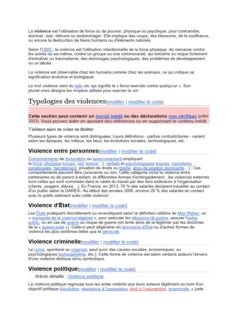 Typologies de la violence humaine | PDF
