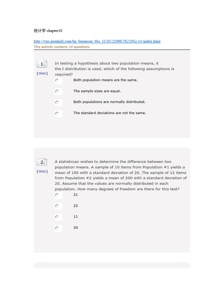 Hypothesis Testing for Population Means | PDF