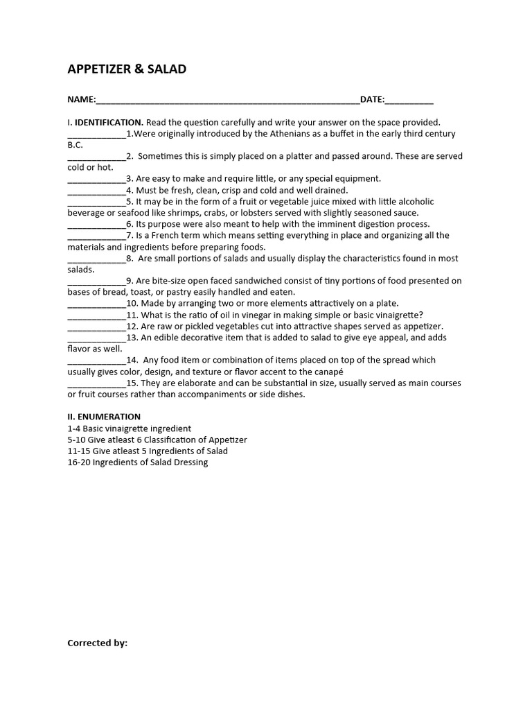 Quiz_appetizer & Salad | PDF