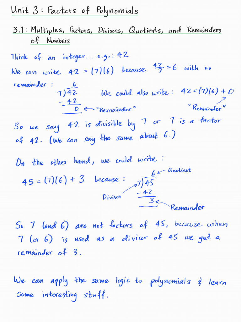 IGCSE Add Maths Unit 3 - Factors of Polynomials Notes | PDF