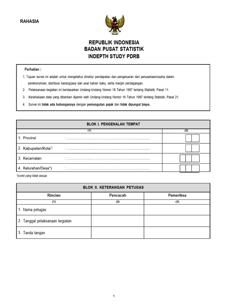 Kuisioner Indepth Study PDRB 2023 | PDF