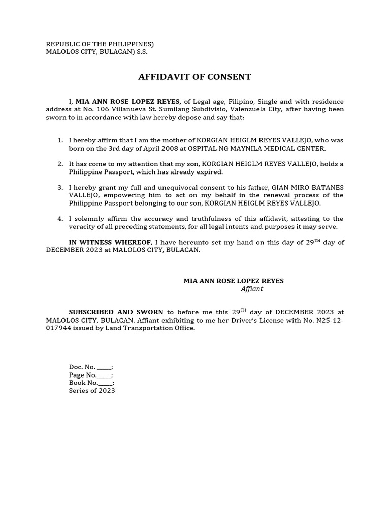 Affidavit of Consent | PDF