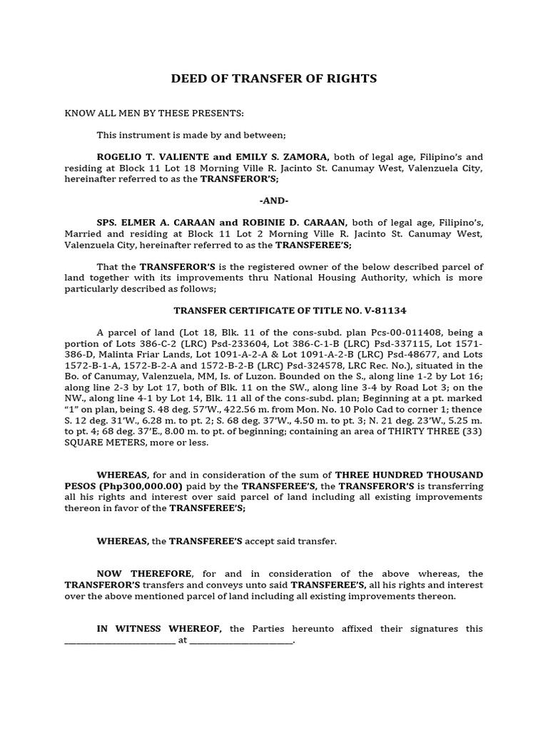 Deed of Transfer of Rights | PDF