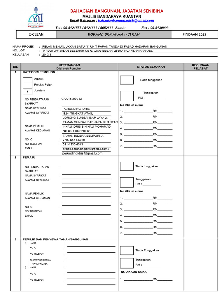 Borang Semakan Iclean Cukai Bahagian Bangunan | PDF