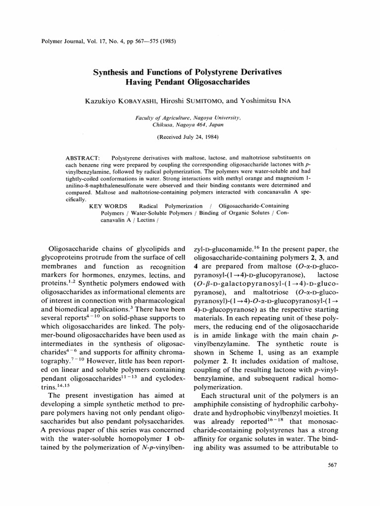 Synthesis And Functions Of Polystyrene Derivatives Pdf