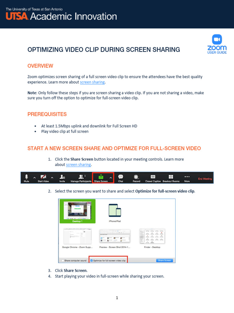 Zoom Features - Optimizing Video Clip During Screen Sharing | PDF | Career & Growth | Cooking ...