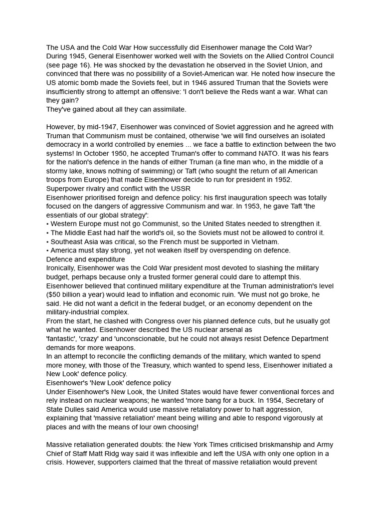 Eisenhower’s Cold War | PDF | Suez Crisis | Dwight D. Eisenhower