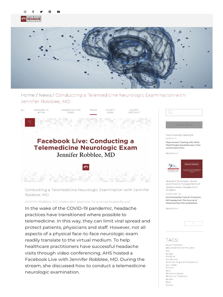 Telemedicine Neurologic Examination - American Headache Society | PDF ...