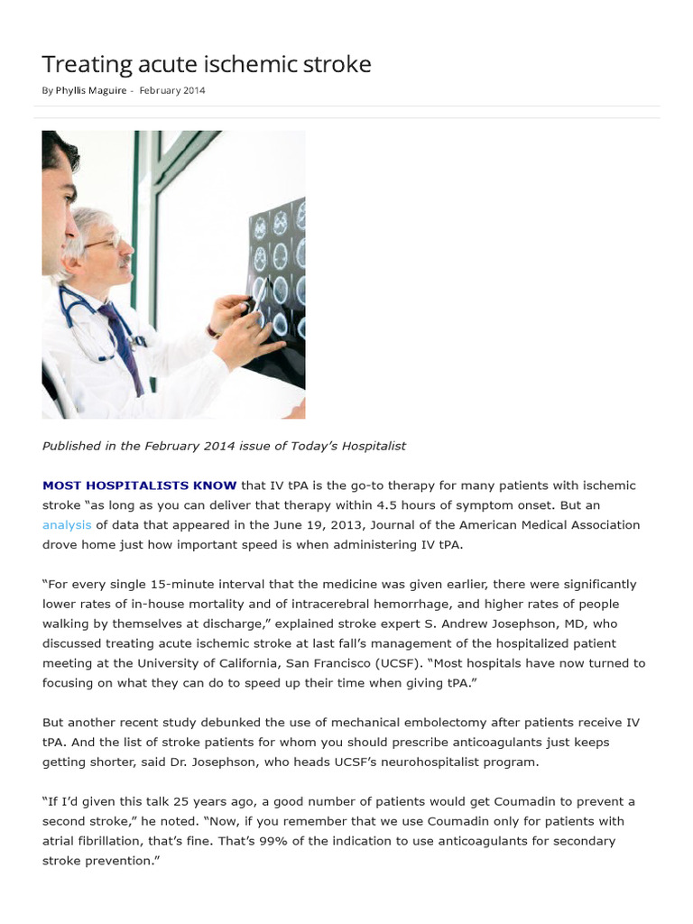 Treating Acute Ischemic Stroke - Today's Hospitalist | PDF