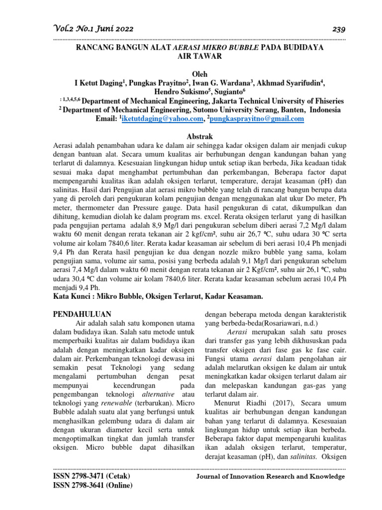 Rancang Bangun Alat Aerasi Mikro Bubble | PDF | Sains & Matematika ...