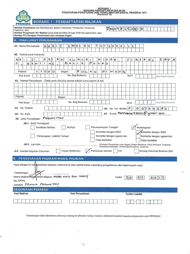 Borang 1 Pendaftaran Majikan | PDF