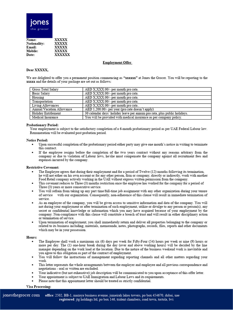 Offer Letter Template | PDF | Law