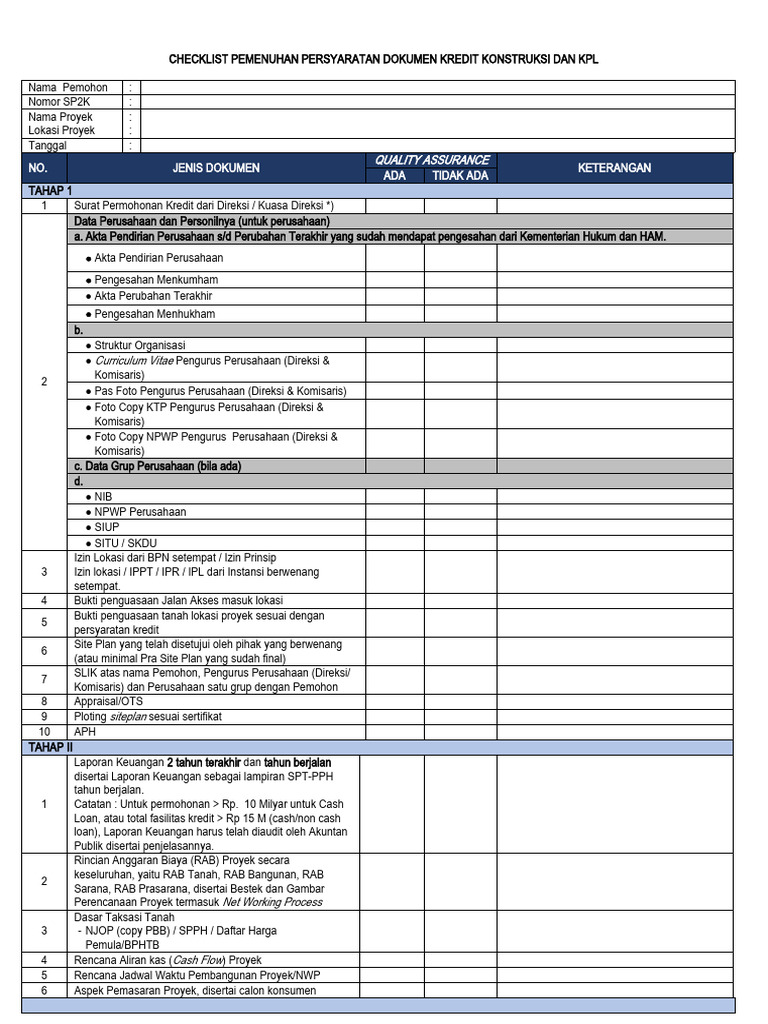 Checklist KYG KPL | PDF