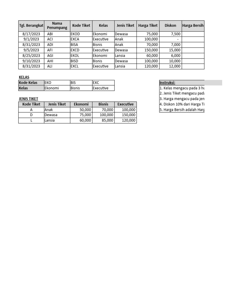 Bahan Latihan Praktik Excel 1 | PDF