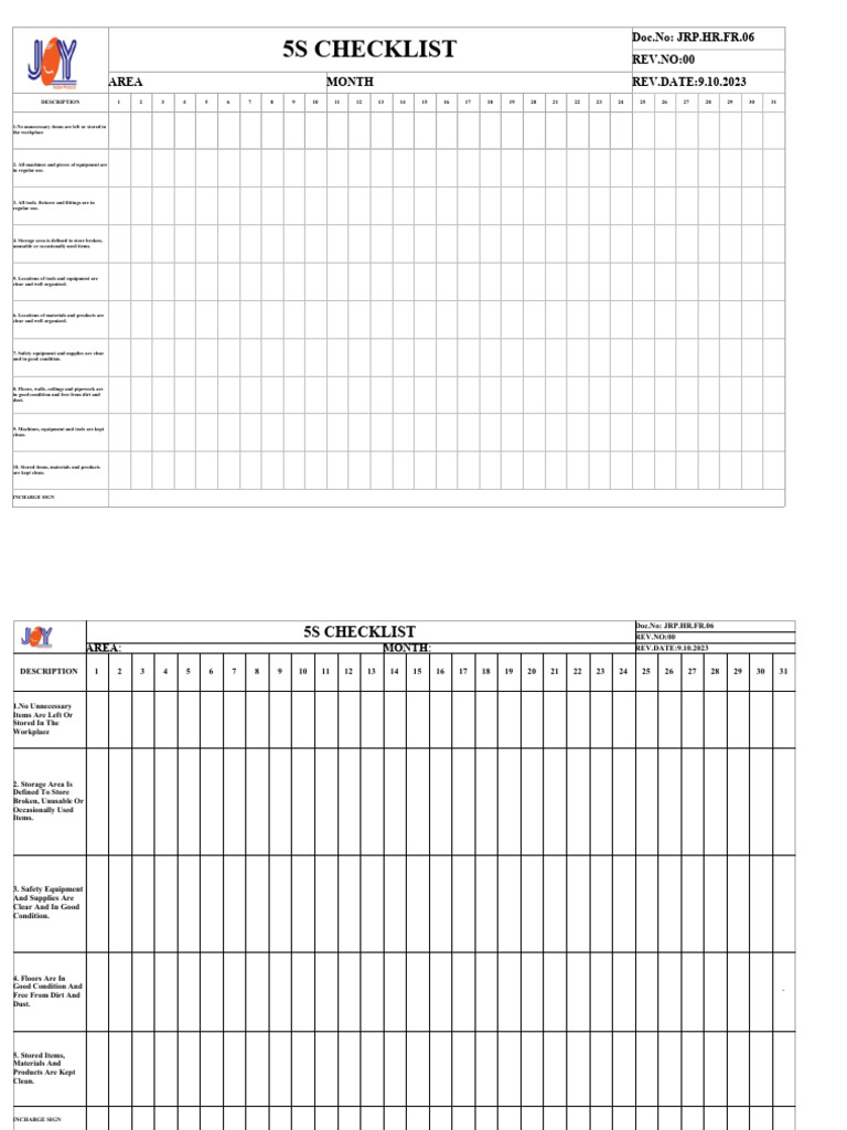 5S Checksheet | PDF
