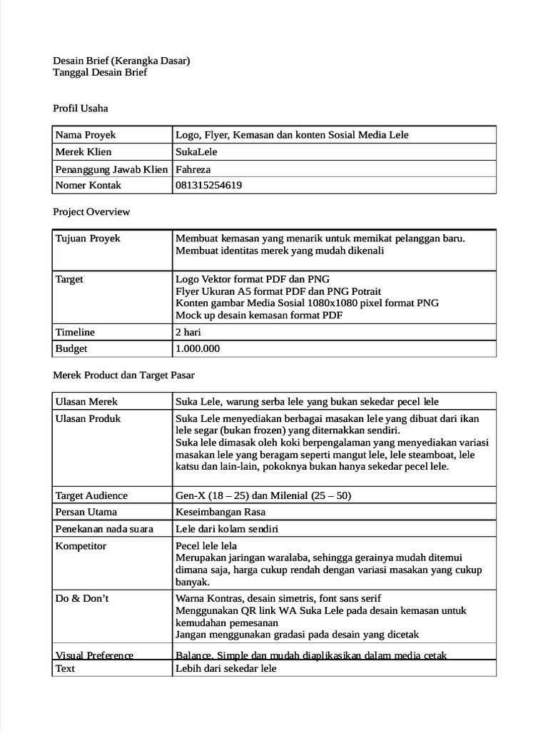 Contoh Kerangka Desain Brief | PDF