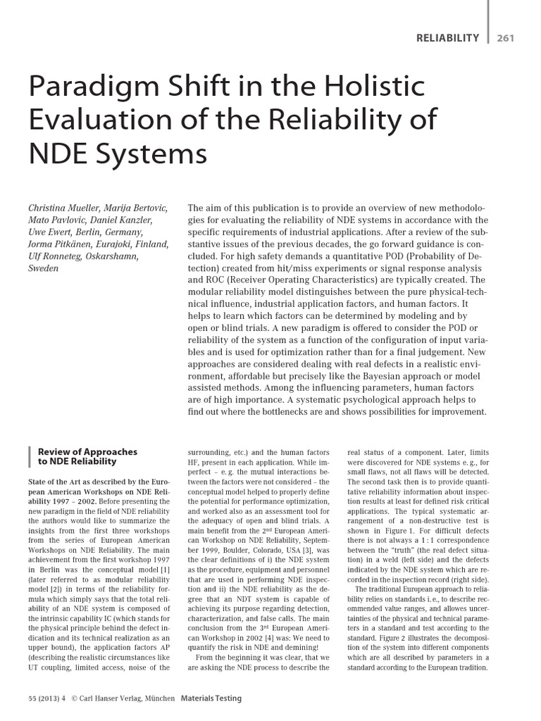 Paradigm Shift in The Holistic Evaluation of The Reliability of NDE Systems | PDF