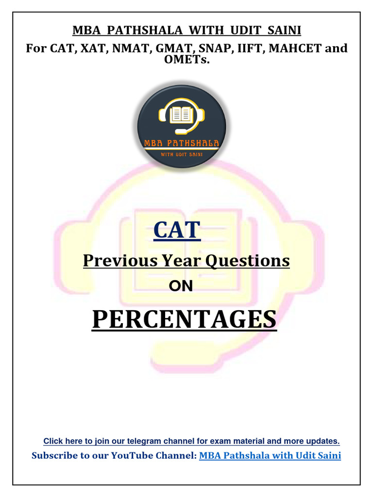 Percentages-CAT-Previous Year Question-By Udit Sir | PDF
