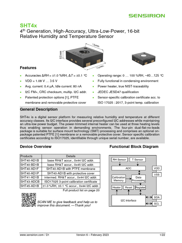 Datasheet SHT4x 1-3104520 | PDF