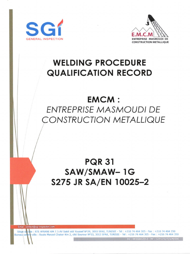 PQR-WPS Saw Smaw S275 10MM | PDF