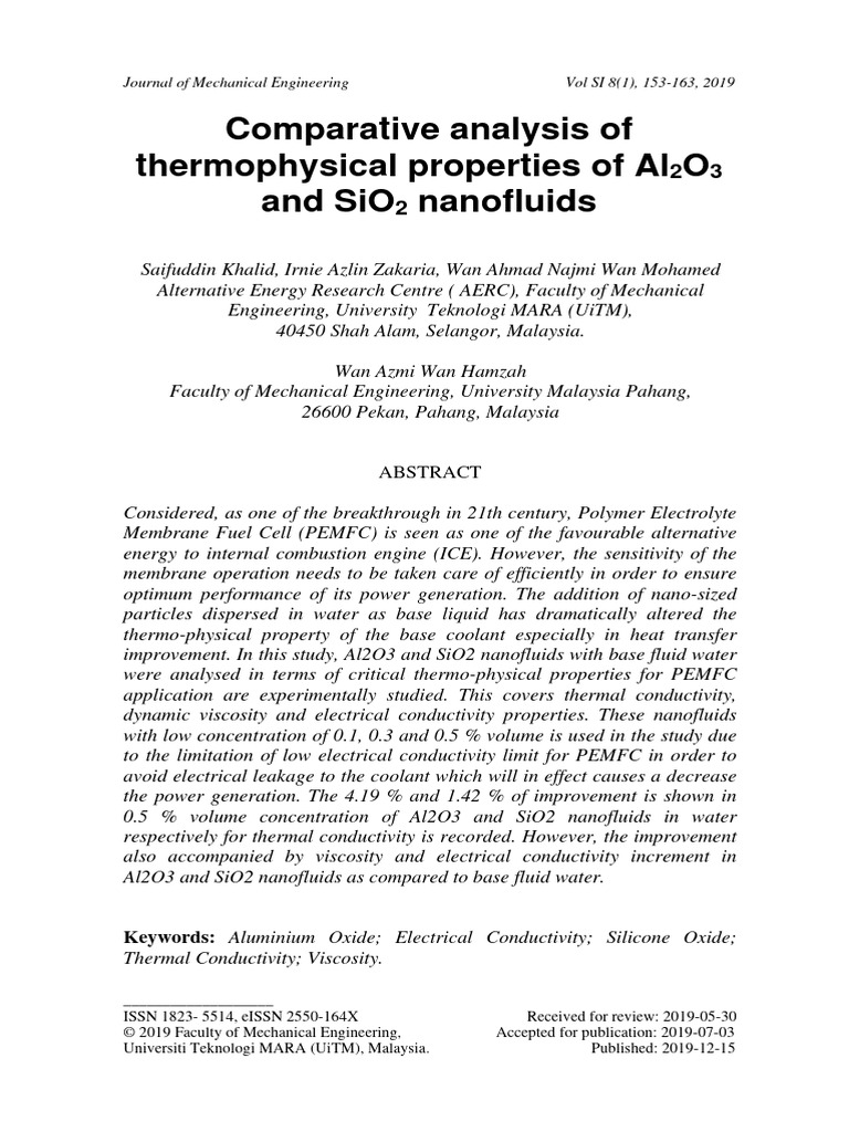 Comparative Analysis of Thermophysical Properties of Al2O3 and SiO2 Nanofluids | PDF