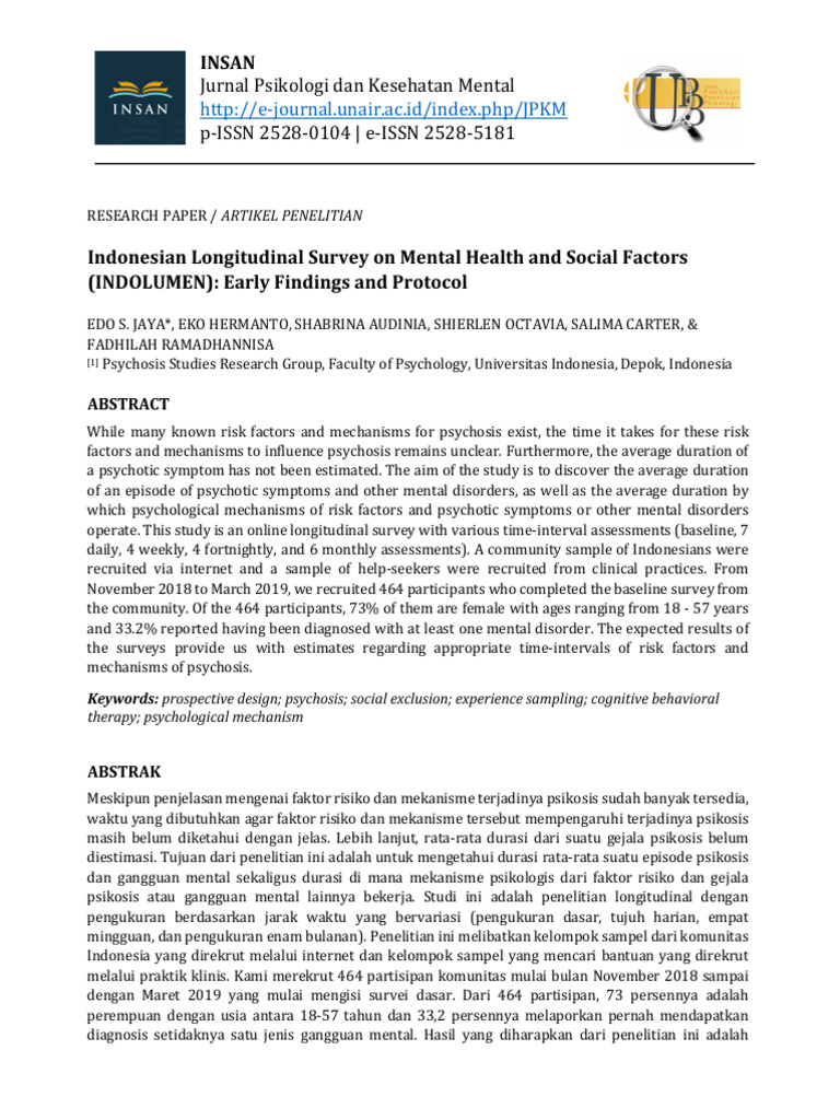 Indonesian Longitudinal Survey On Mental Health and Social Factors (INDOLUMEN) - Early Findings ...