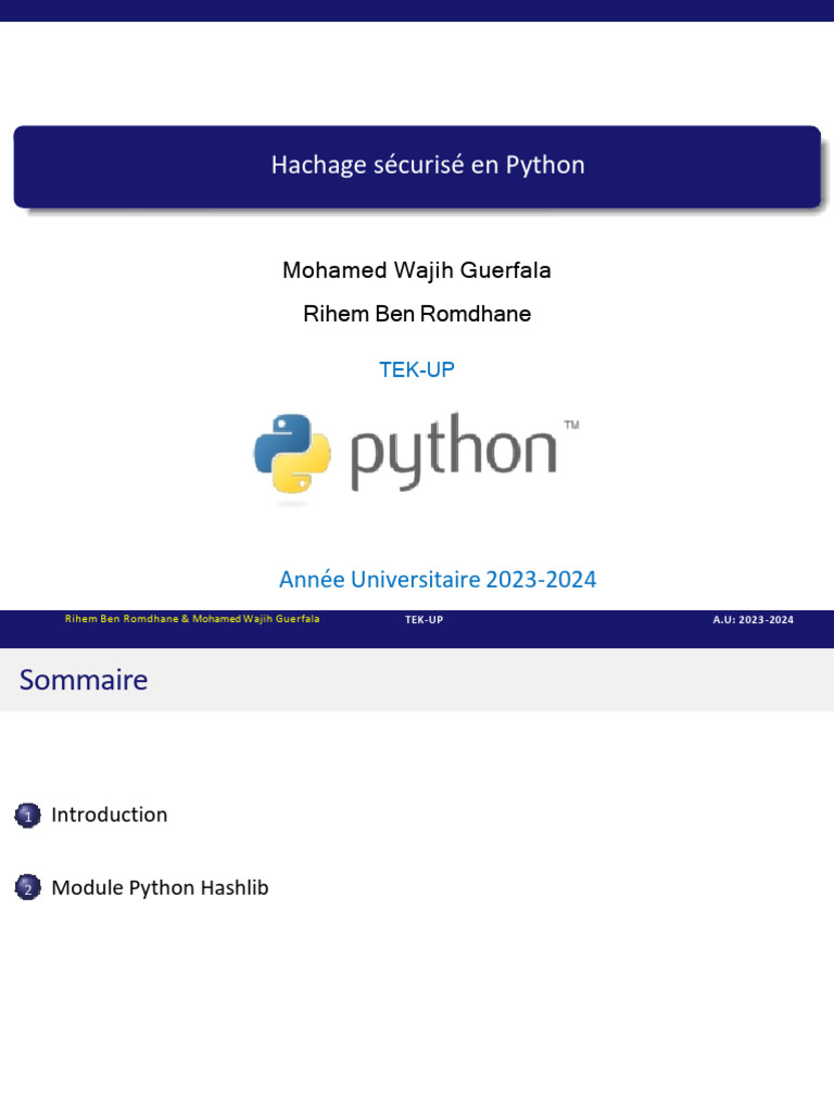 Hachage Sécurisé avec Python Hashlib | PDF