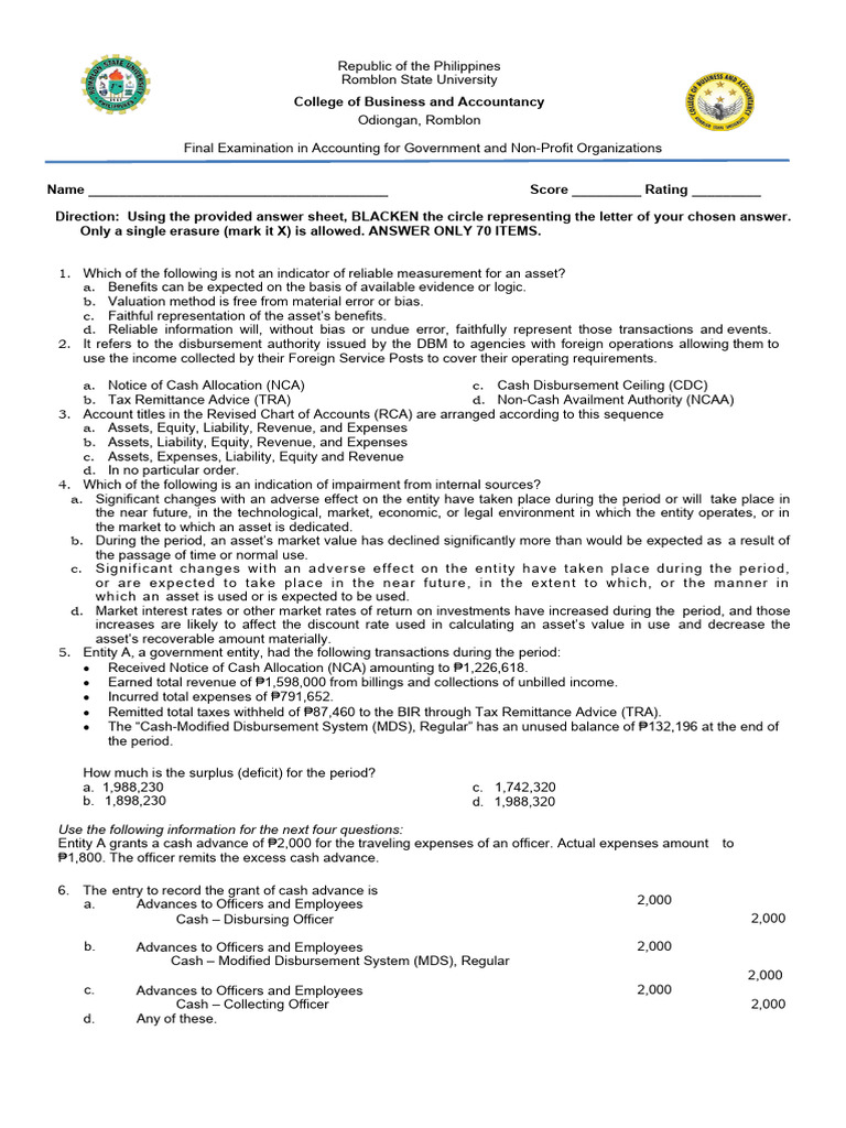 Government Accounting Final Exam Guide | PDF