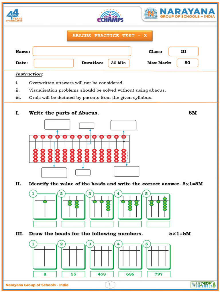 Abacus Practice Test for Level 3 | PDF