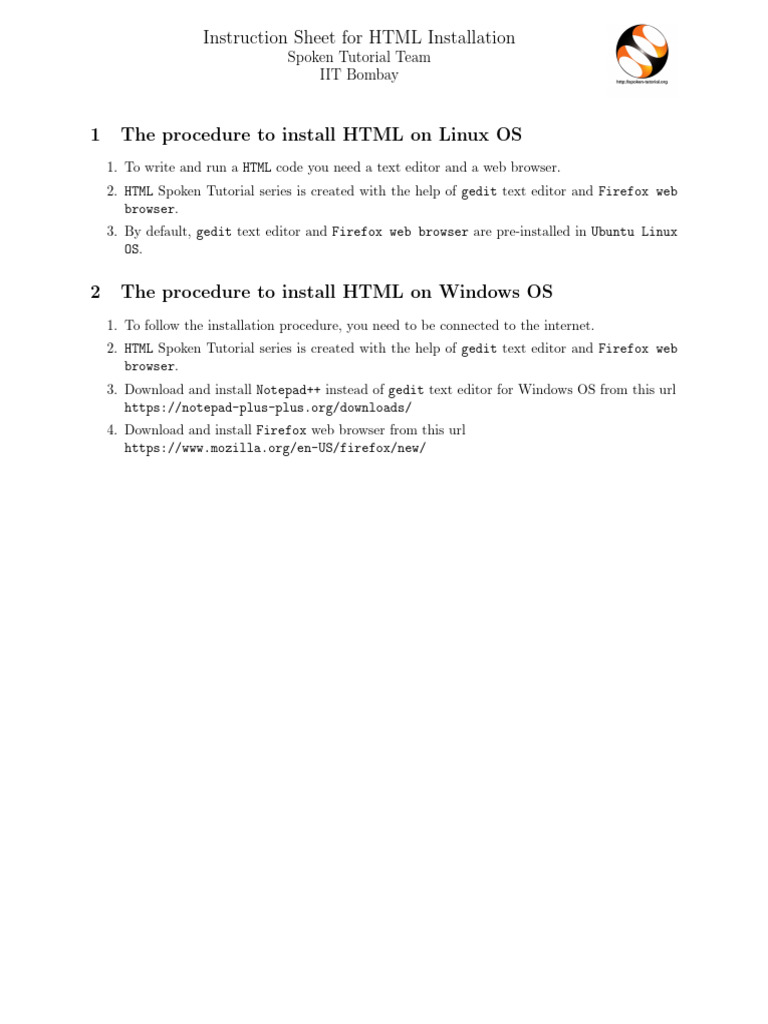 HTML Installation Sheet English | PDF