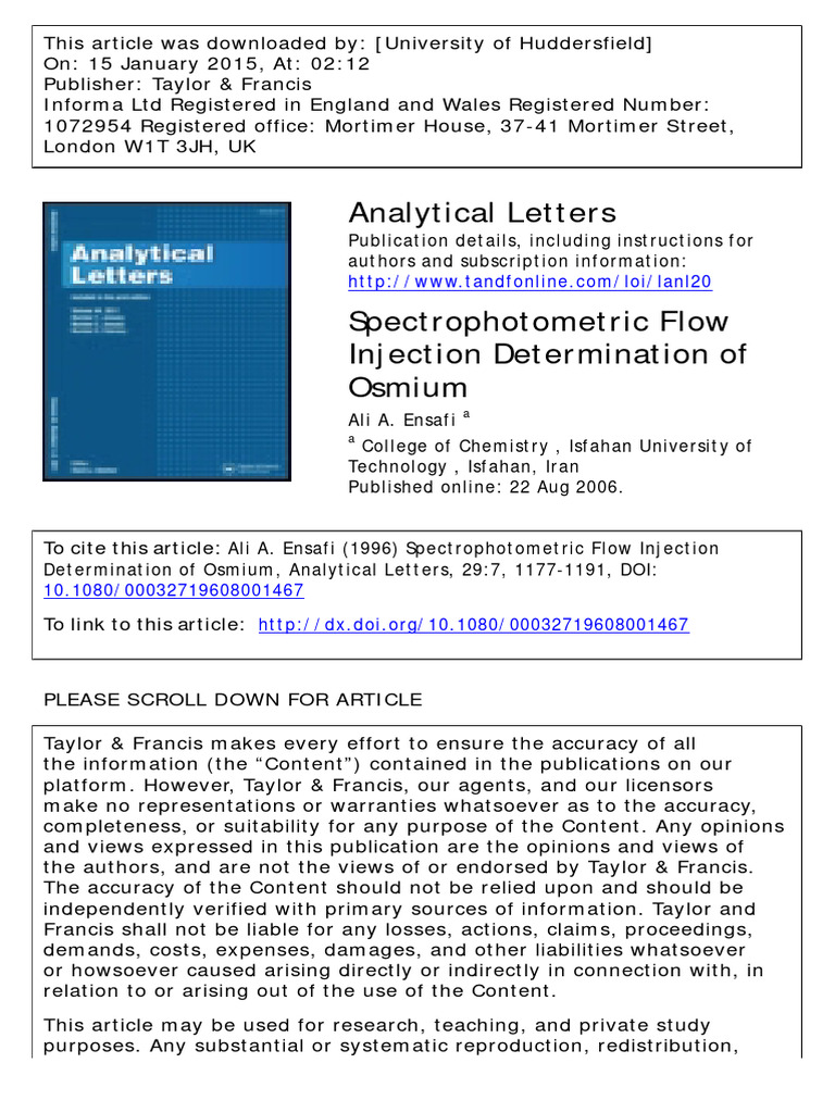 Spectrophotometric Flow Injection Determination of Osmium | PDF