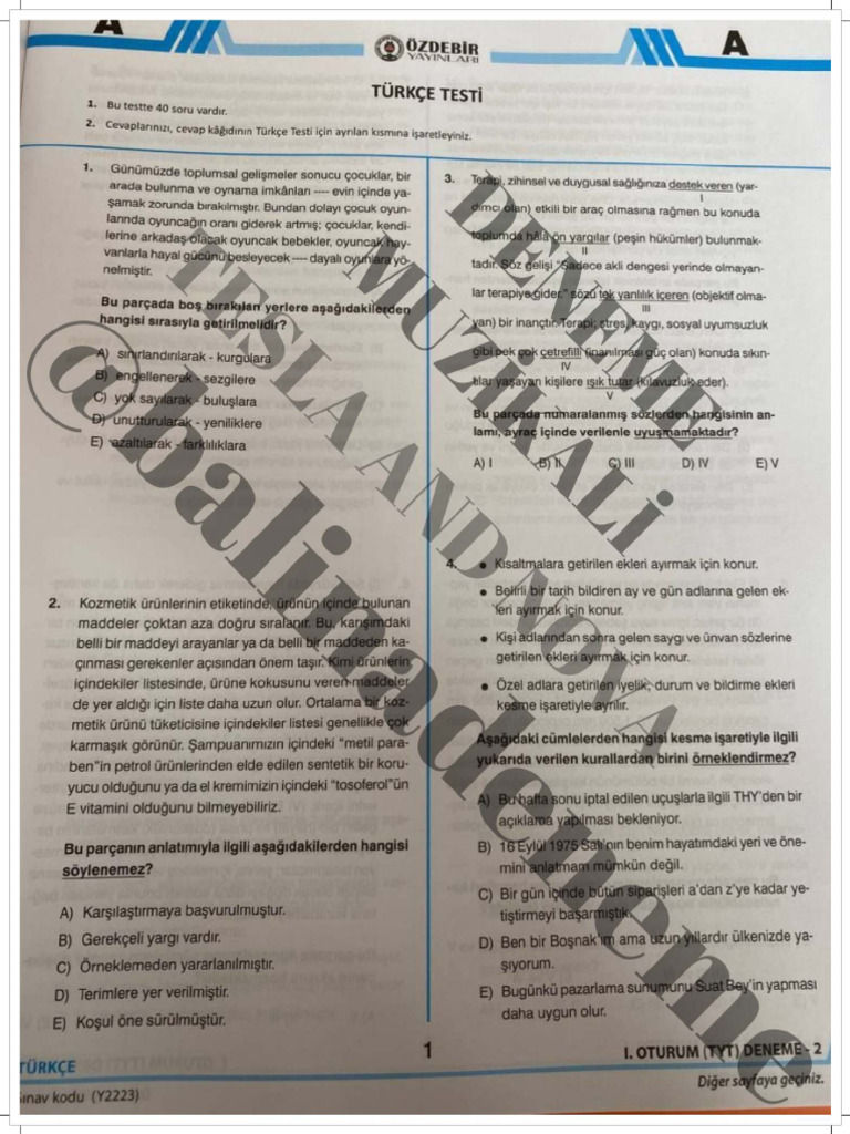 Özdebir TYT 2 2024 @ozdebirtyt2 | PDF