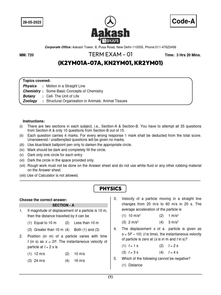 TE 01 - TYM - Phase-I - Code-A (28-05-2023) | PDF