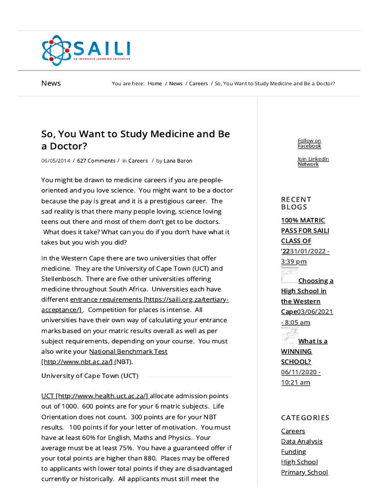 So, You Want To Study Medicine and Be A Doctor - SAILI | PDF