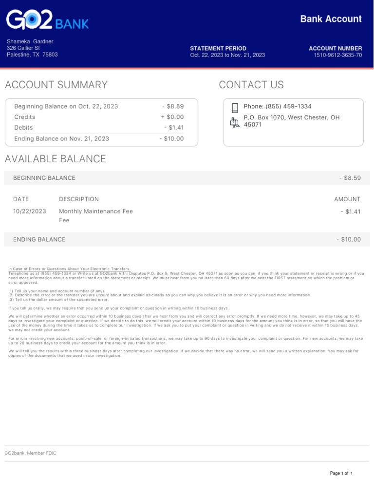 Account Summary Contact Us | PDF
