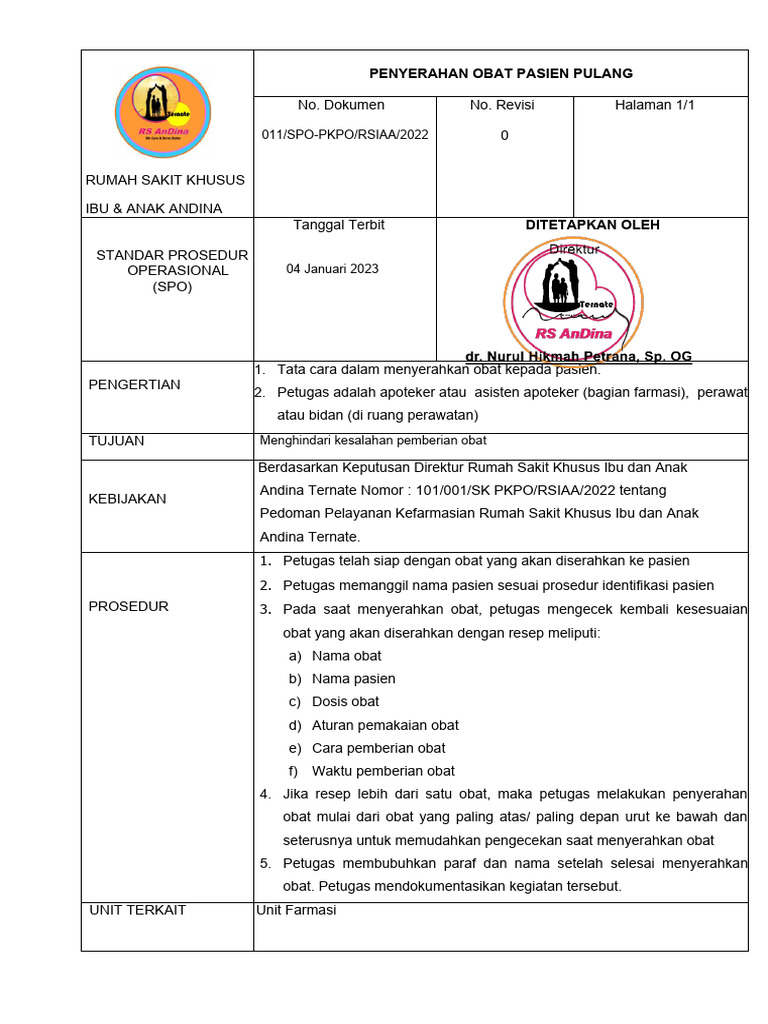 Spo Penyerahan Obat Pasien Pulang Pdf