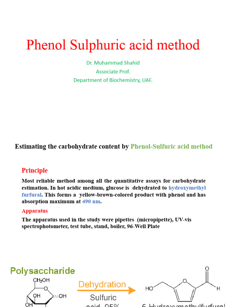 Phenol Sulfuric Acid Method | PDF