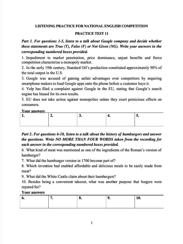 Listening Practice For National English Competition 2 | PDF | Broadcast ...