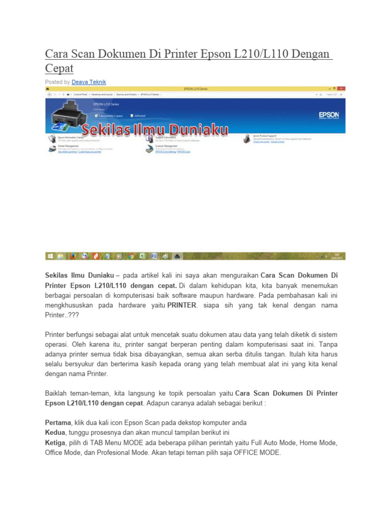 Cara Cepat Scan di Printer Epson L210 | PDF