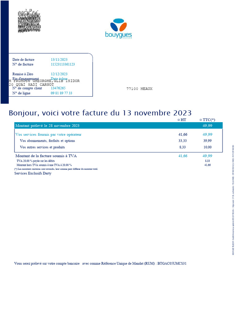 BouyguesTelecom Facture 20231128 11523113361123 | PDF