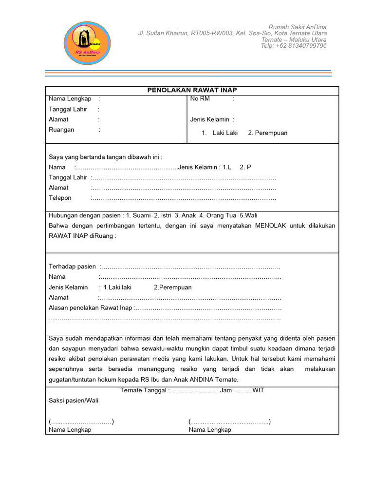 Penolakan Rawat Inap Andina | PDF