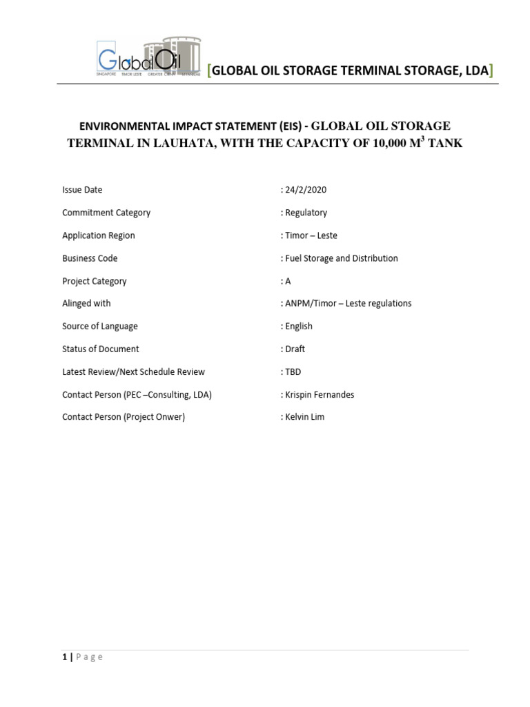 Draft Eis of Global Oil Storage Terminal | PDF