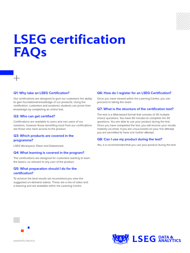 Refinitiv Learning Centre Certification Faqs | PDF